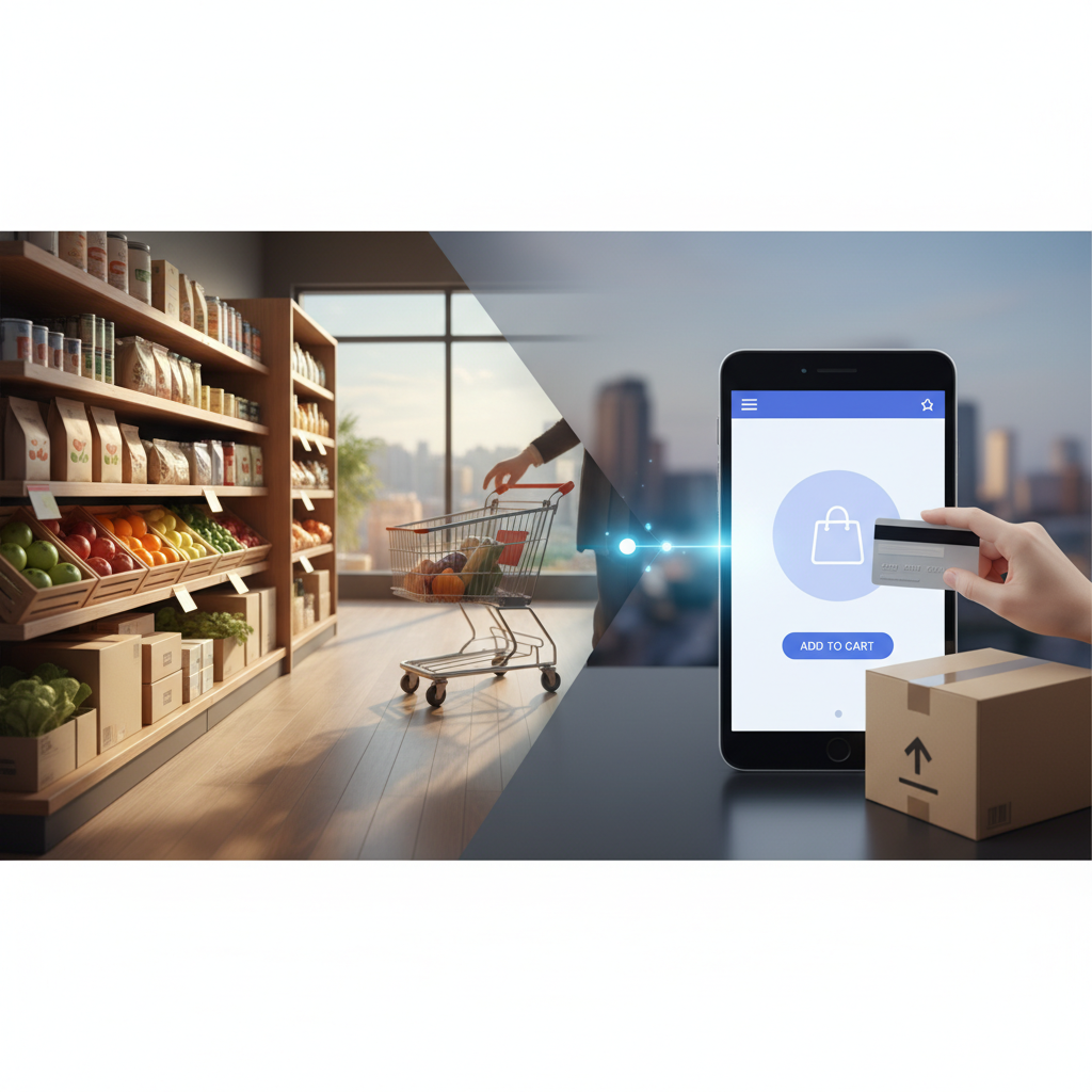 Retail evolution illustration physical store online shop simple | Блог ...